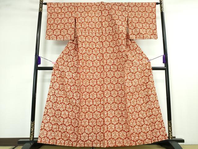 平和屋本店■極上　岩手の匠　草紫堂　南部絞り　茜染　綿　単衣　逸品　DZAA2021kh4