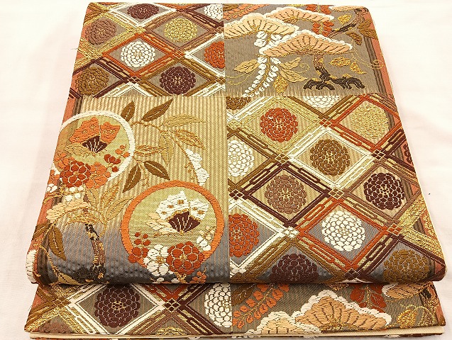 平和屋着物●六通柄袋帯　花蝶丸文　正絹　逸品　BAAM4215ab