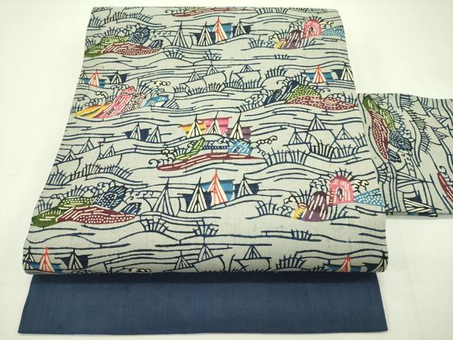 平和屋本店■希少　本場琉球紅型　染さくはら　佐久原俟子作　九寸名古屋帯　紬地　逸品　未使用　CZAA1432s5