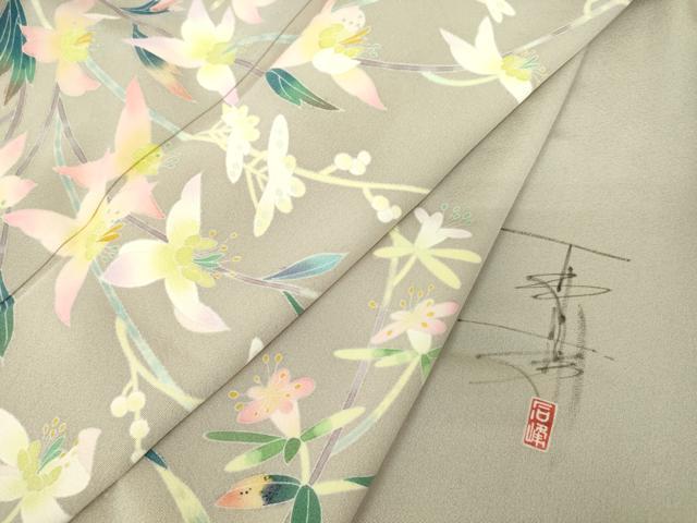 平和屋着物●京加賀友禅　百貫石峰　訪問着　草花文　正絹　逸品　DAAK8997az