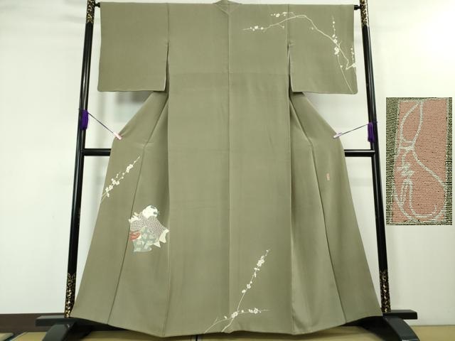 平和屋本店■極上　二代目・由水十久　本加賀友禅　訪問着　童子　梅　青白橡色地　逸品　DZAA0484kh5