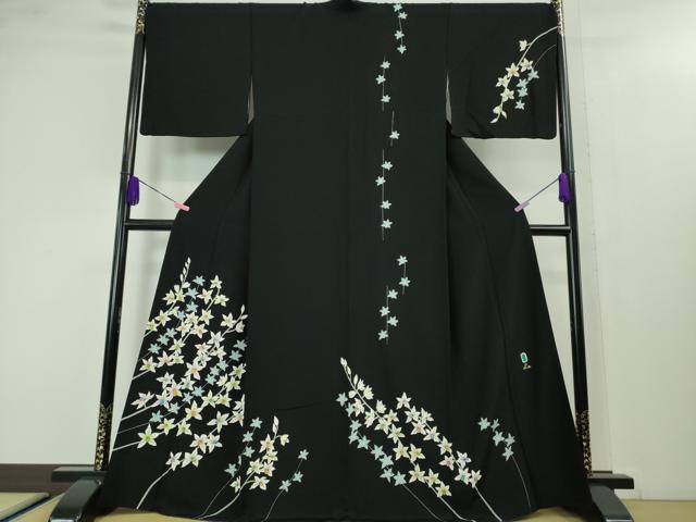 平和屋本店■極上　本加賀友禅作家　寺井英世　訪問着　枝花文　黒地　逸品　DZAA2392kh4