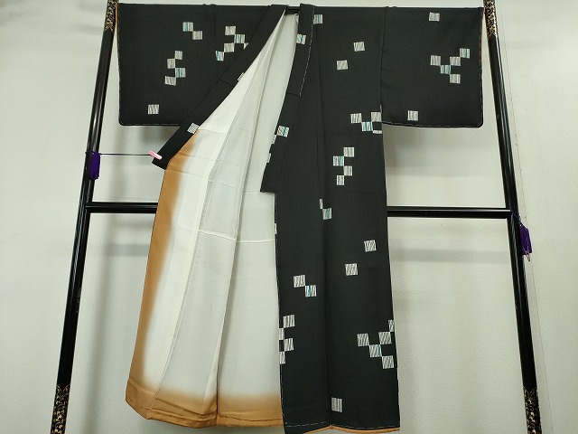 平和屋本店□極上 男性 東京友禅 菅有鬼一 小紋 色紙文 黒地 逸品 未