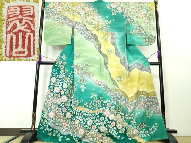 平和屋本店■極上　越後十日町の一流染匠　桐屋・翠山工房　訪問着　辻が花　絞り　暈し染め　金彩　銀通し地　逸品　未使用　DZAA3750kh5