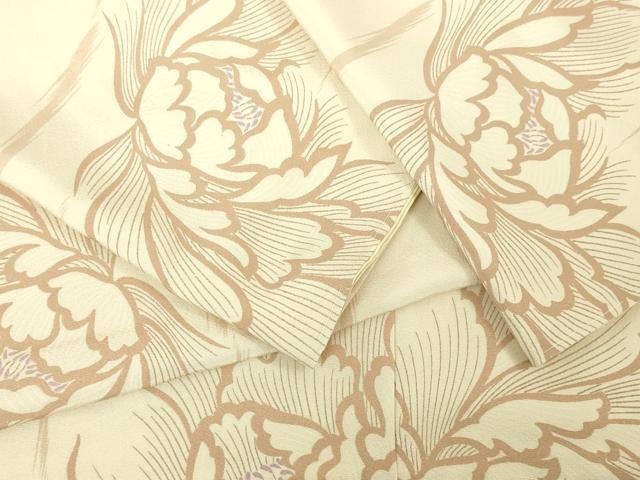 平和屋本店■極上　小紋　牡丹　薄卵色地　逸品　未使用　DZAA4450kh5