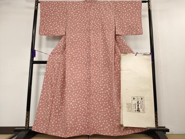 平和屋本店■極上　銀座　志ま亀　小紋　梅鉢　縮緬地　退紅色地　たとう紙付き　逸品　DZAA3923kh5