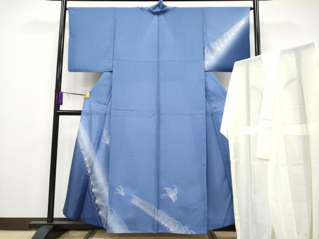 平和屋本店■極上 夏物　金彩友禅・卓越技能者・名工・和田光正　訪問着・襦袢セット　紗　暈し染　金銀彩 青藤色 逸品 未使用CYAA1594s5
