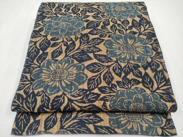 平和屋本店■極上　夏物　科布　本藍　型染め　八寸名古屋帯　枝花文　逸品　CYAA1676s5