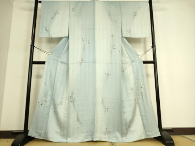 平和屋着物▽上質な小紋 単衣 草花文 黒地 正絹 逸品 CAAR6884dy 平和