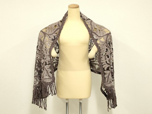 平和屋着物●染織デザイナー　堀口無月 　MUGETSU　チュール織　和装小物　透け感のあるショール　逸品　AAAS2624ay