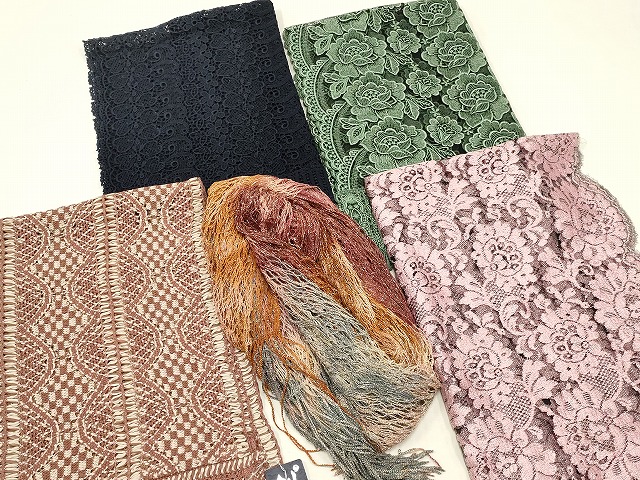平和屋着物●和装小物　ショールまとめて5点　透け感のあるショール　レース　逸品　未使用品あり　AAAS2628ay
