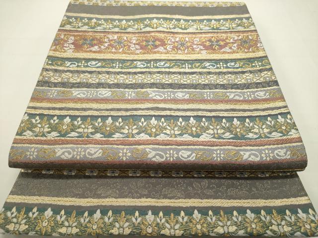 平和屋着物●六通柄袋帯　唐織　横段花文　金糸　正絹　逸品　DAAQ2684ps