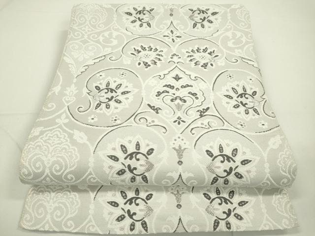 平和屋着物●八寸名古屋帯　唐織　花唐草文　銀糸　正絹　逸品　DAAQ2478fe