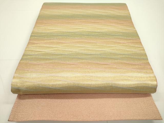 平和屋着物●ひなや工房　くむ・あむ・おる　伊豆蔵明彦　太鼓柄袋帯　よろけ縞　金糸　正絹　逸品　DAAR0673fe