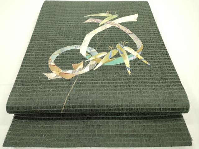 平和屋着物●太鼓柄袋帯　帯洛工房　美術工芸織　笹文　金彩　証紙付き　正絹　逸品　未使用　DAAR0679fe