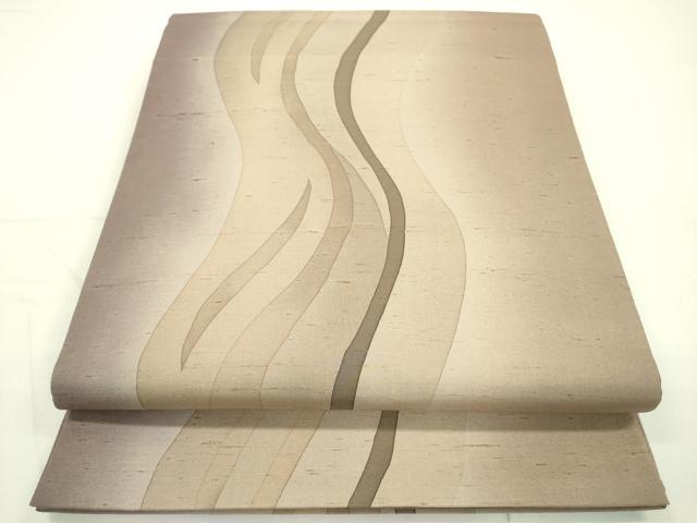 平和屋着物●全通柄袋帯　紬地　よろけ縞　正絹　逸品　DAAR0708fe