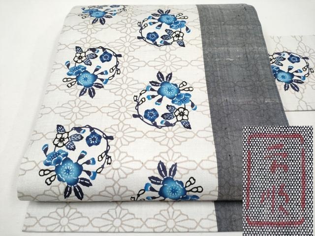 平和屋本店■最高級　城間栄順　本場琉球紅型　九寸名古屋帯　紬地　藍型　花丸文　逸品　CYAA2064s5