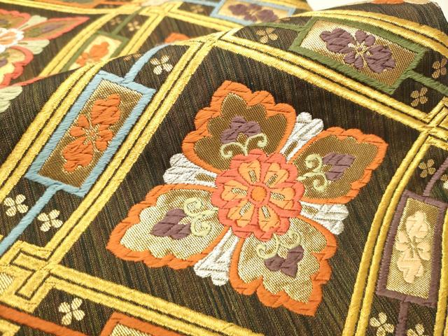 平和屋着物◎六通柄袋帯 唐織 花菱文 金糸 正絹 逸品 未使用