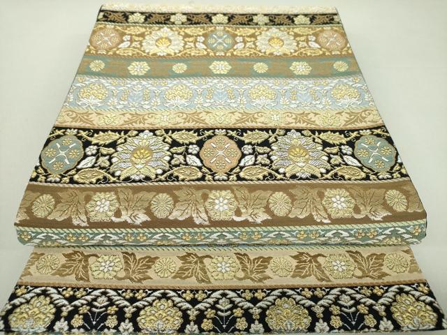 平和屋着物●全通柄袋帯　横段花文　金銀糸　正絹　逸品　DAAQ3025ps