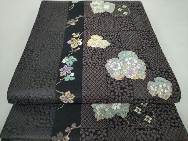 平和屋着物●六通柄袋帯　蔦の葉花文　黒地　金銀糸　正絹　逸品　DAAQ3051ps