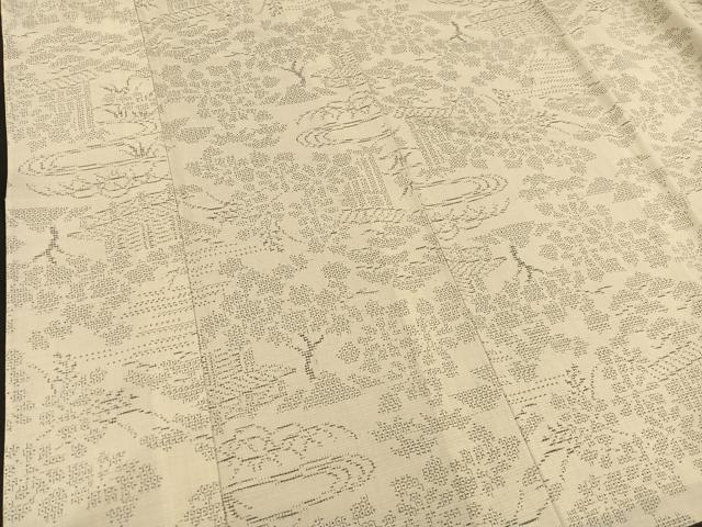 平和屋着物▽上質な紬　単衣　80亀甲　風景文　正絹　逸品　BAAS8328hv