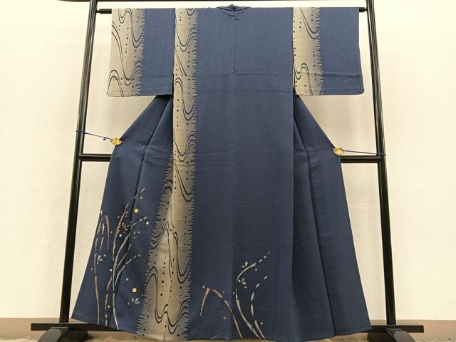 平和屋着物▽訪問着　単衣　駒刺繍　流水花文　暈し染め　金銀彩　正絹　逸品　BAAS8321hv