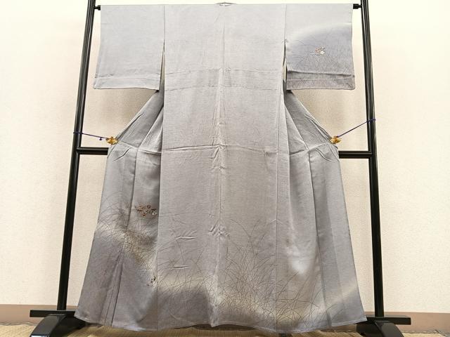 平和屋着物▽訪問着　単衣　刺繍　吹き寄せ花唐草文　暈し染め　金彩　正絹　逸品　BAAS8319hv