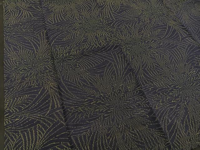 平和屋着物▽上質な紬　単衣　草葉文　正絹　逸品　BAAS8353hv