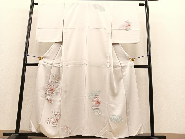 平和屋着物▽訪問着　単衣　陶器花文　正絹　逸品　BAAS8344hv