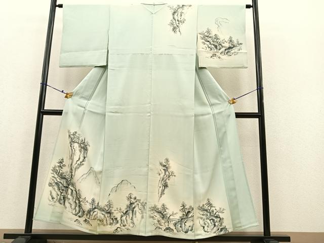 平和屋着物▽訪問着　単衣　手描き　風景文　暈し染め　正絹　逸品　BAAS8373hv