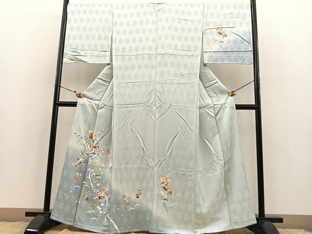 平和屋着物▽訪問着　単衣　松竹梅　短冊花文　暈し染め　まるやま扱い　正絹　逸品　BAAS8372hv