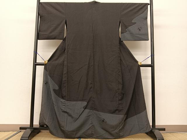 平和屋着物▽訪問着　単衣　瓢箪　黒地　正絹　逸品　BAAS8024yc