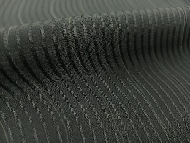 平和屋着物▽上質な小紋　単衣　よろけ縞　黒地　正絹　逸品　BAAS8033yc