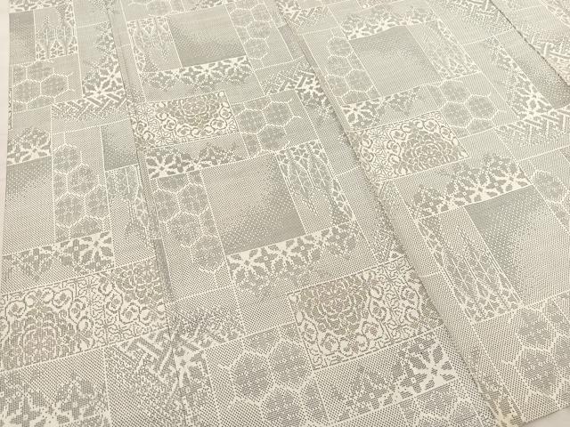 平和屋着物▽本場大島紬　単衣　白大島　9マルキ　色紙重ね花文　正絹　逸品　BAAS8027yc