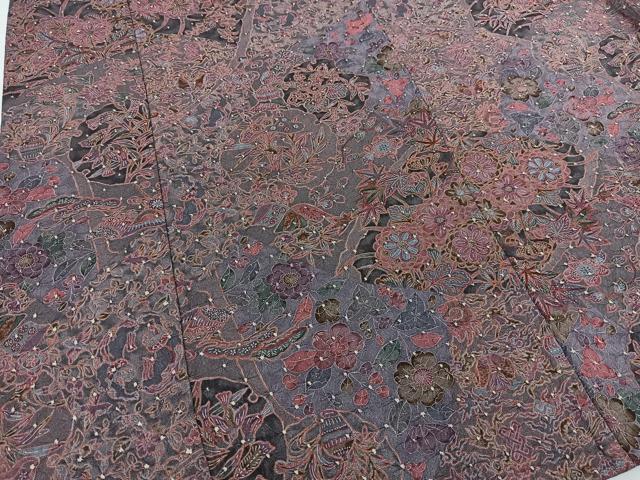 平和屋着物▽上質な小紋　単衣　絞り　雪輪花文　正絹　逸品　BAAS8067yc