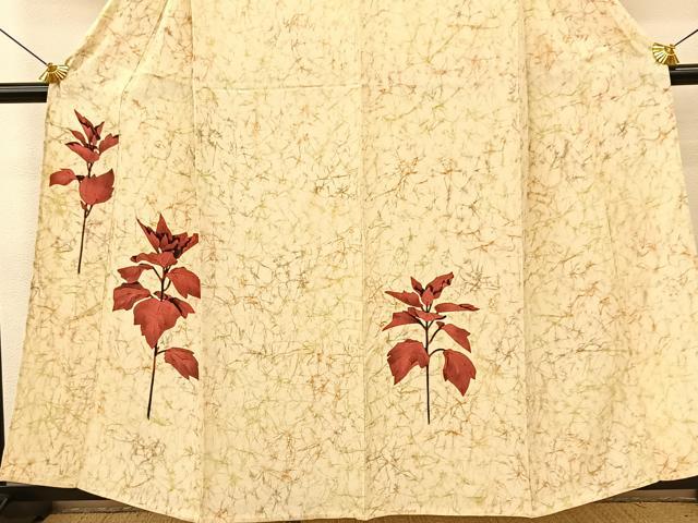 平和屋着物▽訪問着 単衣 枝葉文 正絹 逸品 BAAS8065yc