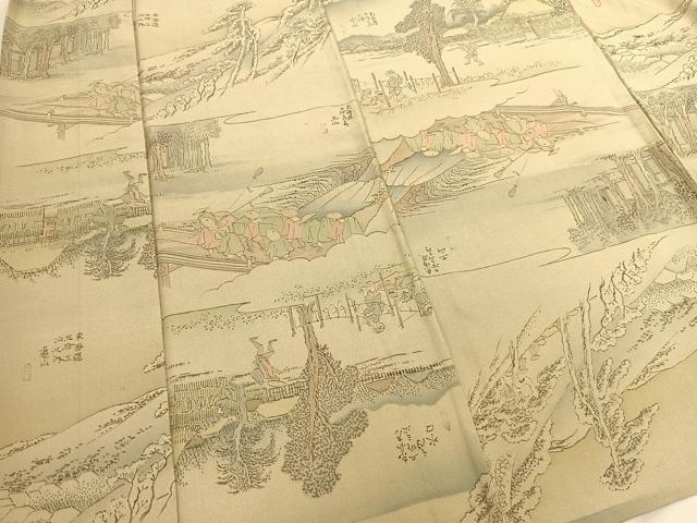 平和屋着物▽上質な小紋　単衣　東海道五十三次　正絹　逸品　BAAS8072yc