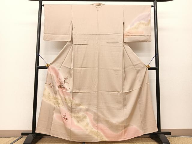 平和屋着物▽訪問着　単衣　刺繍　花筏文　暈し染め　金彩　正絹　逸品　BAAS8071yc