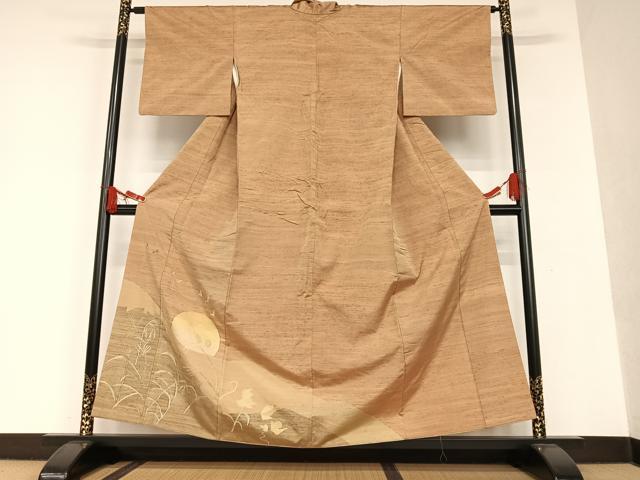 平和屋着物●絲藝苑　上島洋山　訪問着　紬地　飛鳥文　ススキ　ますいわ屋扱い　正絹　逸品　AAAT0566zg