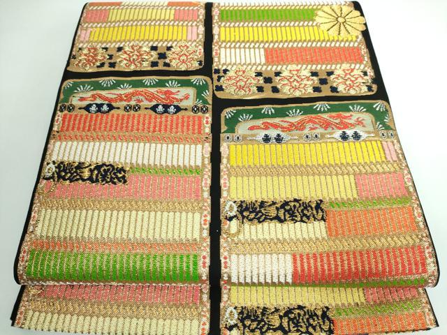 平和屋本店■極上　六通柄　本袋帯　龍村平蔵柄　源氏鎧　黒地　金糸　逸品　DZAA5406kh5