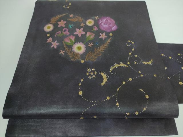 平和屋本店■極上　伝統工芸士　白井功　九寸名古屋帯　螺鈿箔　押し花　きぬはく　金彩　紅消鼠色地　逸品　DZAA5415kh5