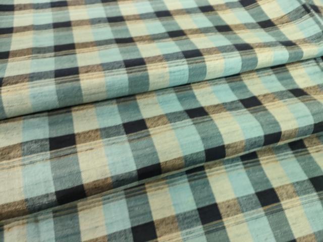 平和屋着物▽上質な紬　単衣　格子　正絹　逸品　DAAS0093az