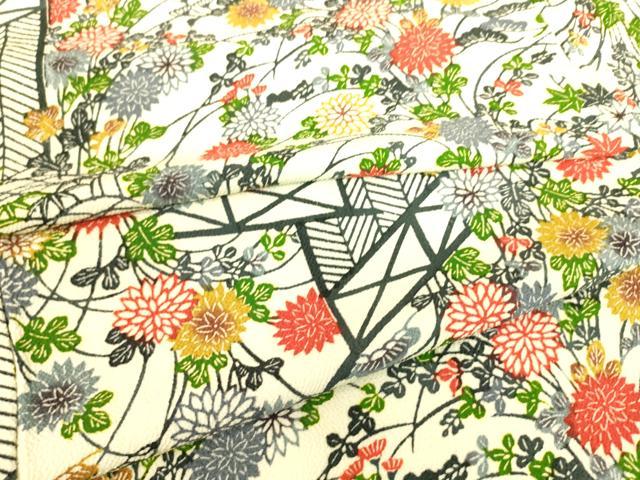 平和屋着物▽上質な小紋　単衣　型染　吉祥花文　正絹　逸品　DAAS0104az