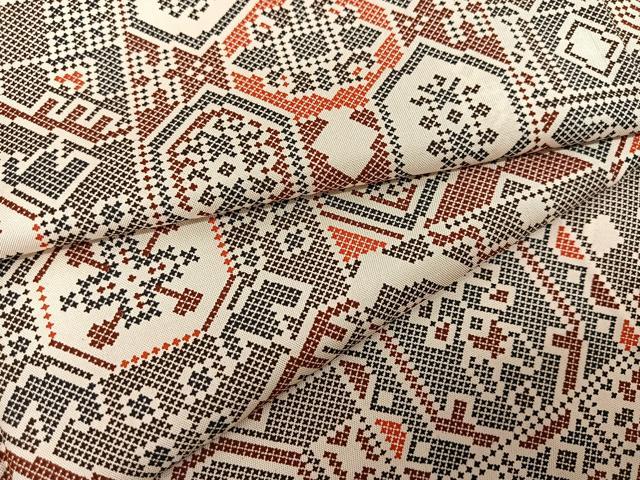 平和屋着物▽小紋　単衣　幾何学文様　洗える着物　未使用　BAAS8178yc