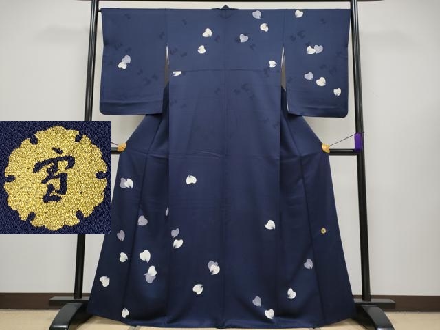 平和屋本店■極上　ジャパンオートクチュール　渡辺雪三郎　訪問着　舞花びら　やまと誂製　濃紺地　逸品　CYAA2288s5