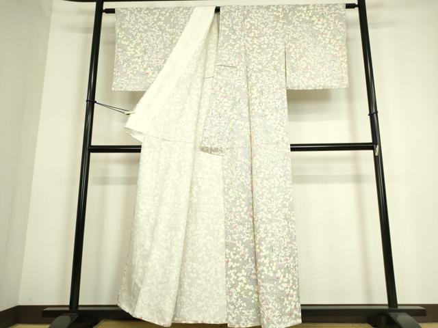 平和屋着物▽上質な小紋 単衣 枝花文 正絹 逸品 DAAS0135az