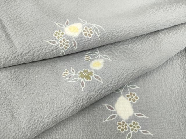 平和屋着物▽上質な小紋　単衣　舞花文　銀通し地　正絹　逸品　DAAS0149az