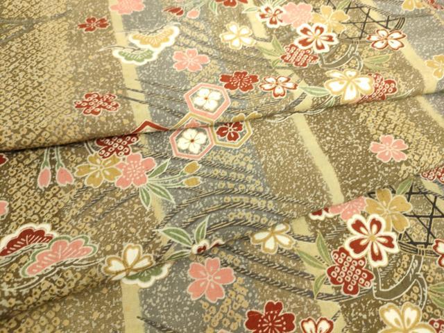 平和屋着物▽上質な小紋　単衣　籬吉祥花文　正絹　逸品　DAAS0223az