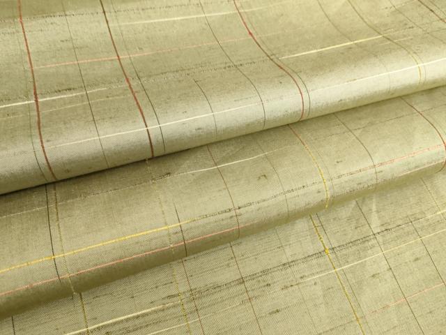 平和屋着物▽上質な紬　単衣　格子　正絹　逸品　DAAS0216az