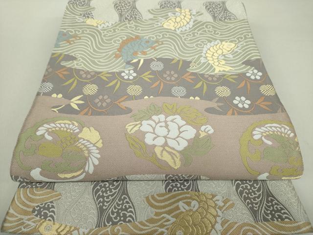 平和屋着物●六通柄袋帯　利休このみ　名物裂　笹蔓緞子　荒磯　金糸　正絹　逸品　DAAS3204ps